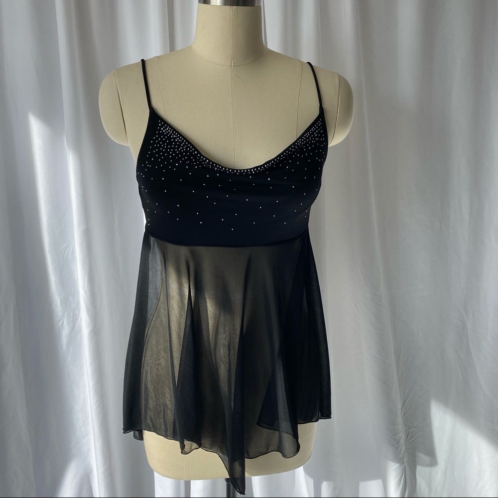 Y2k Gem Sheer Mesh See Through Camisole 90s Bedazzled… - Gem